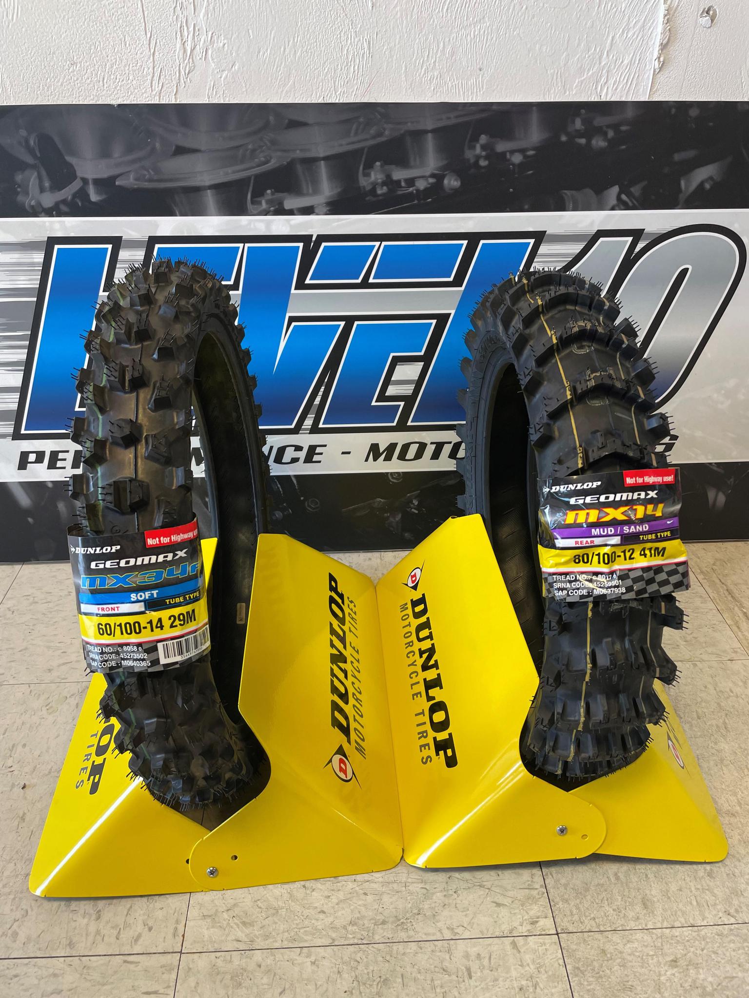 DUNLOP GEOMAX MX14 80/100-12 41M REAR + MX34 60/100-14 29M FRONT (SET ...